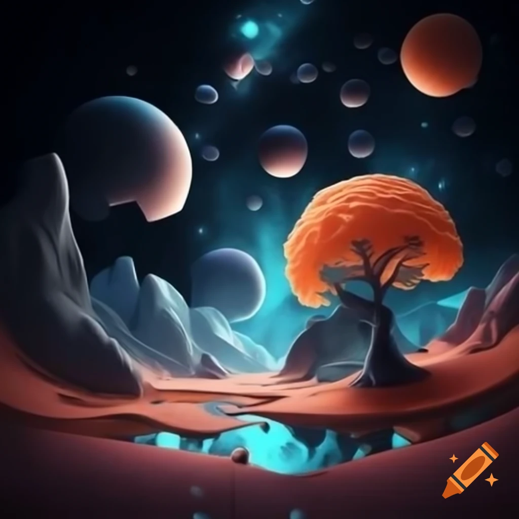 Detailed landscape with space trees in paper cut style on Craiyon