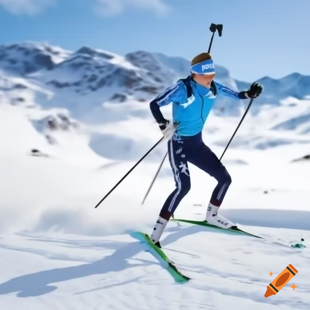 Cross-country skier in purple suit smoking cigar while racing on snow ...
