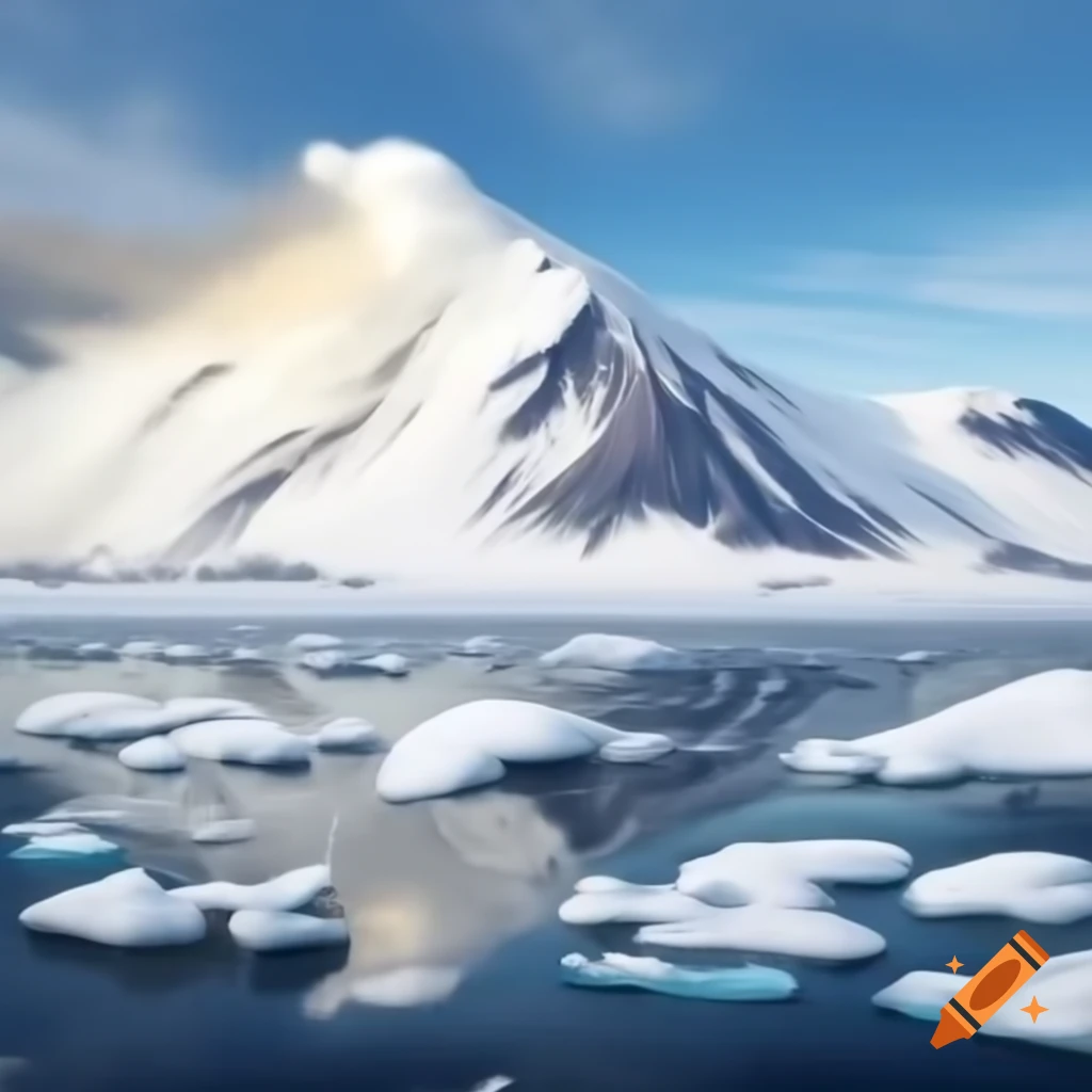 Snow-covered volcano with family of polar bears on Craiyon