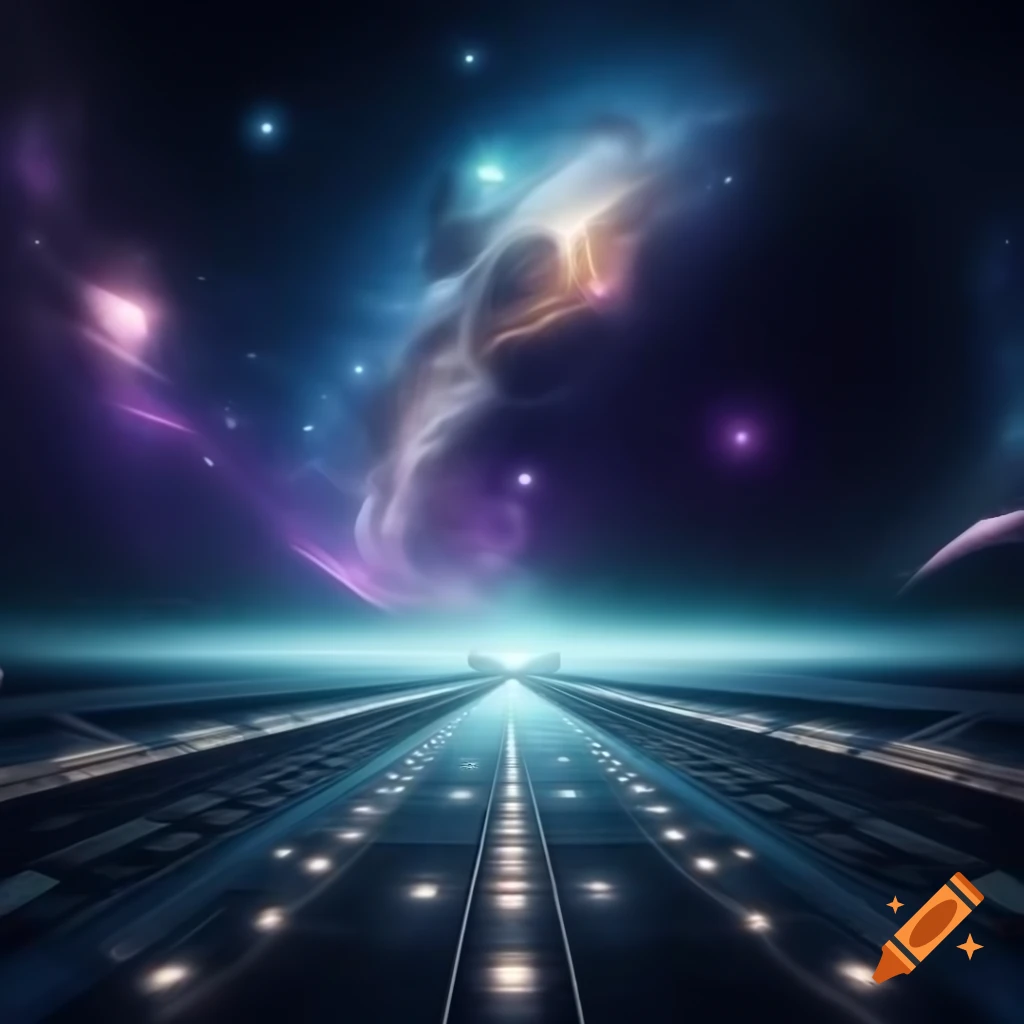 Futuristic glowing bridge over star-filled galaxy in digital artwork on ...