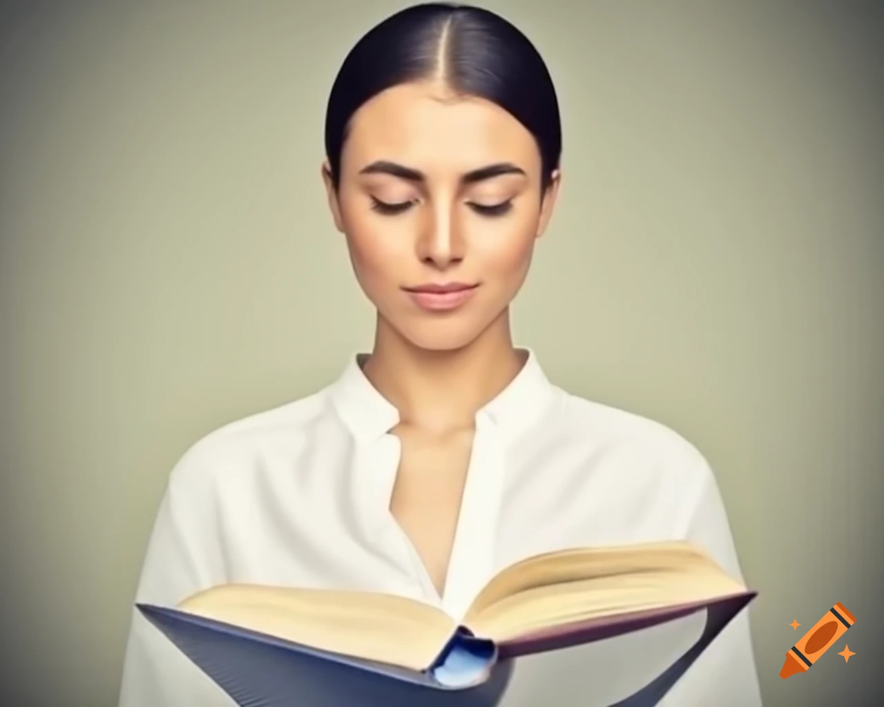 Confident woman writing in journal, smiling face view on Craiyon