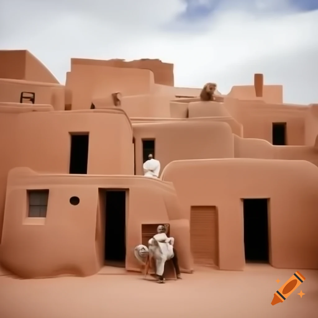 Diverse older adults building adobe homes and enjoying the process on Craiyon