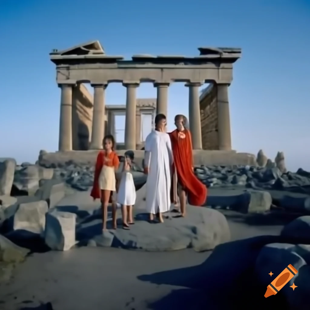 Greek gods family portrait on Mount Olympus outside Temple of Athena on ...