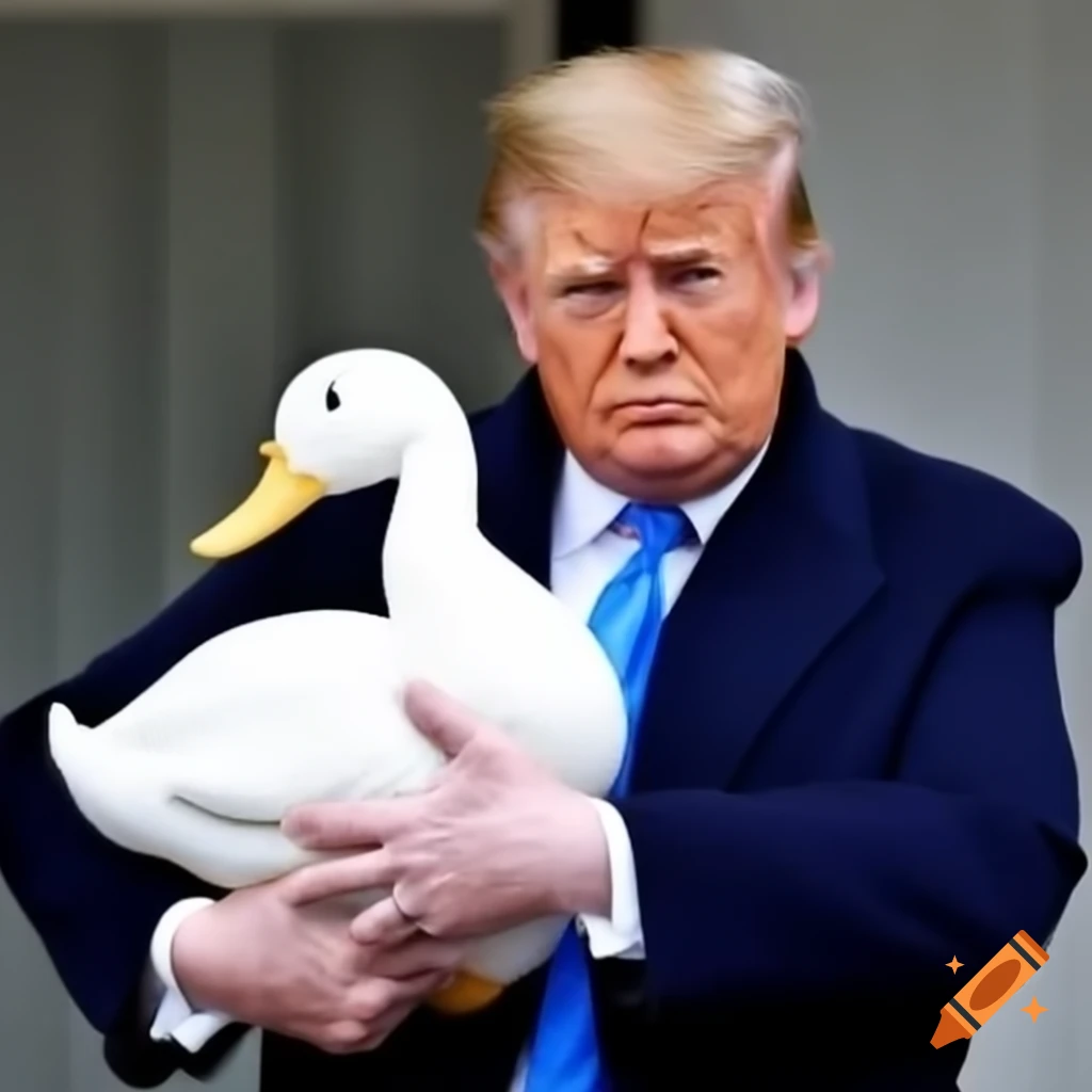 Donald trump carrying a white duck on Craiyon