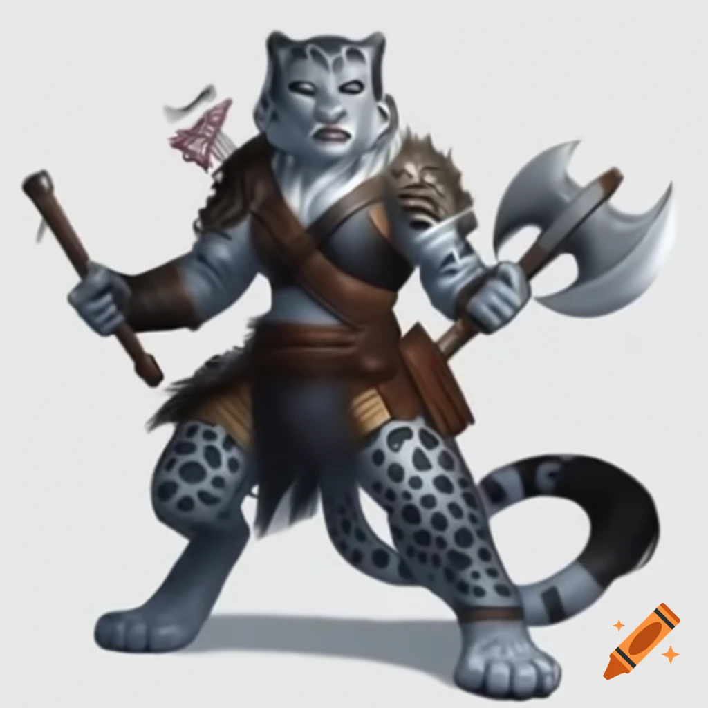 Anthropomorphic snow leopard in leather armor wielding an axe, D&D ...