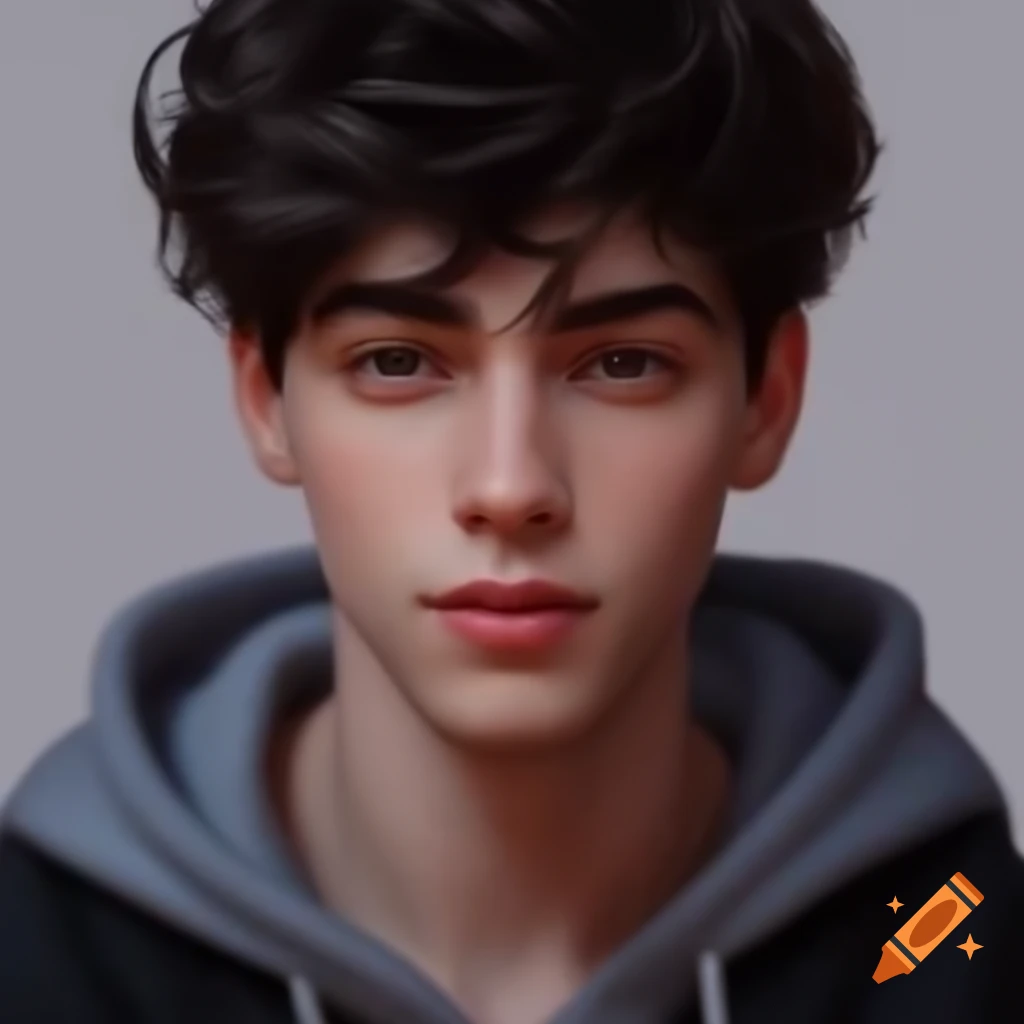Hyper-realistic portrait of an attractive young man with luminous skin ...