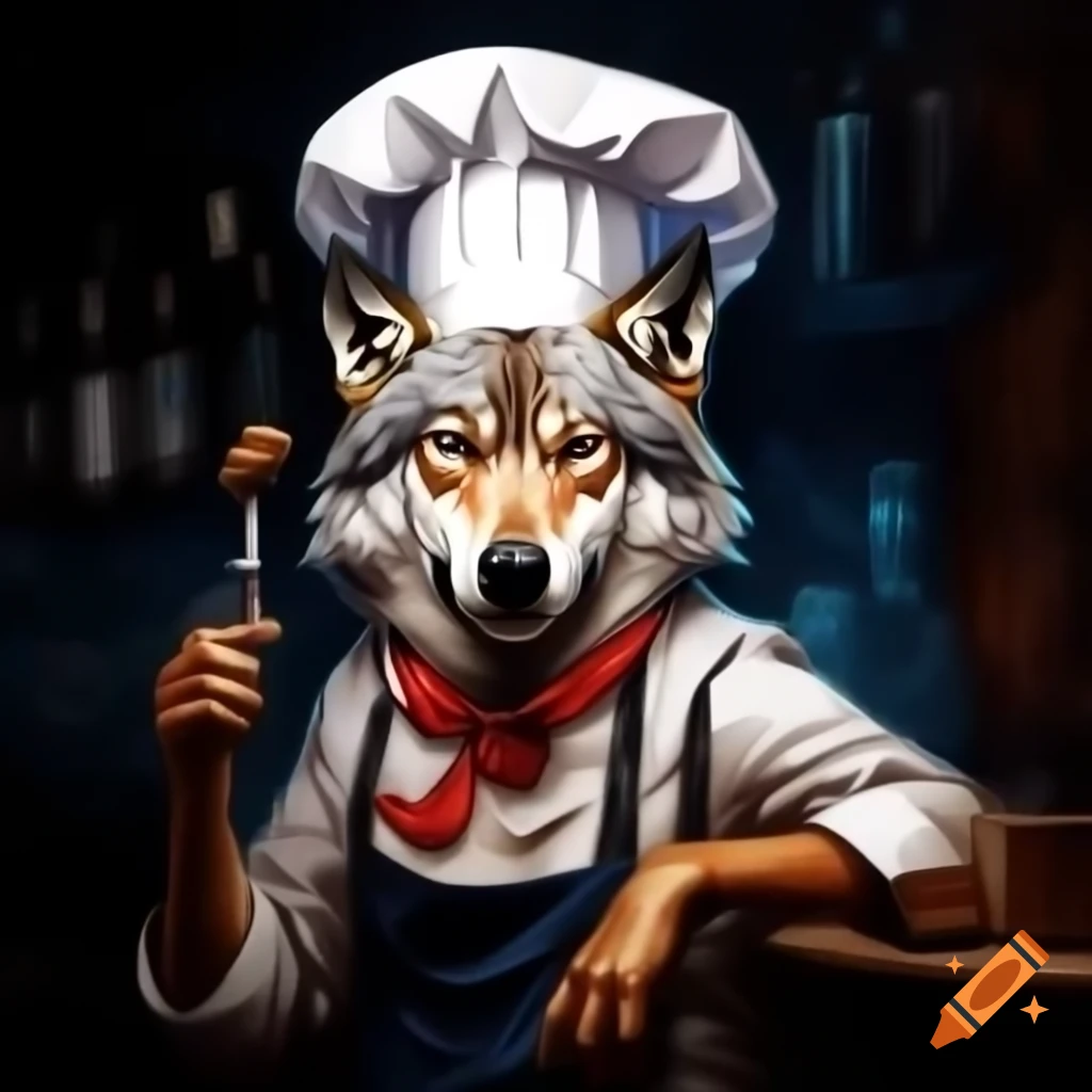Chef wolf logo with culinary elements on Craiyon