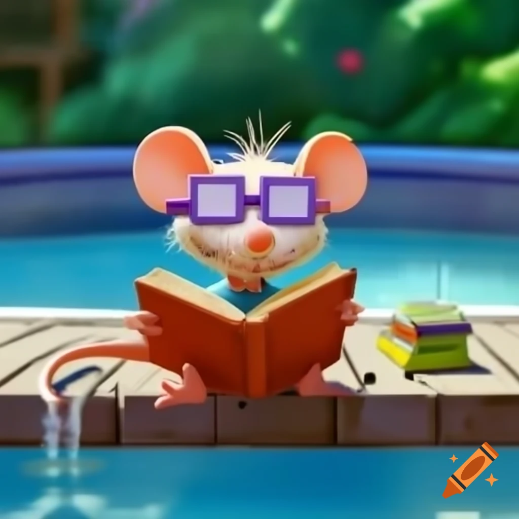 Cartoon rat reading by pool with "BookRats" text in Rugrats style on ...
