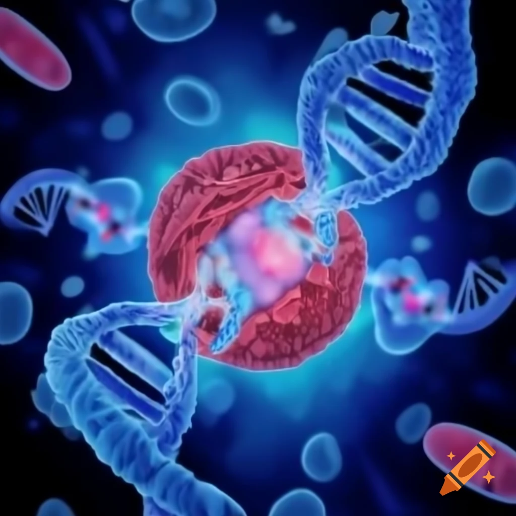 Detailed visualization of dna structure in a white blood cell on Craiyon