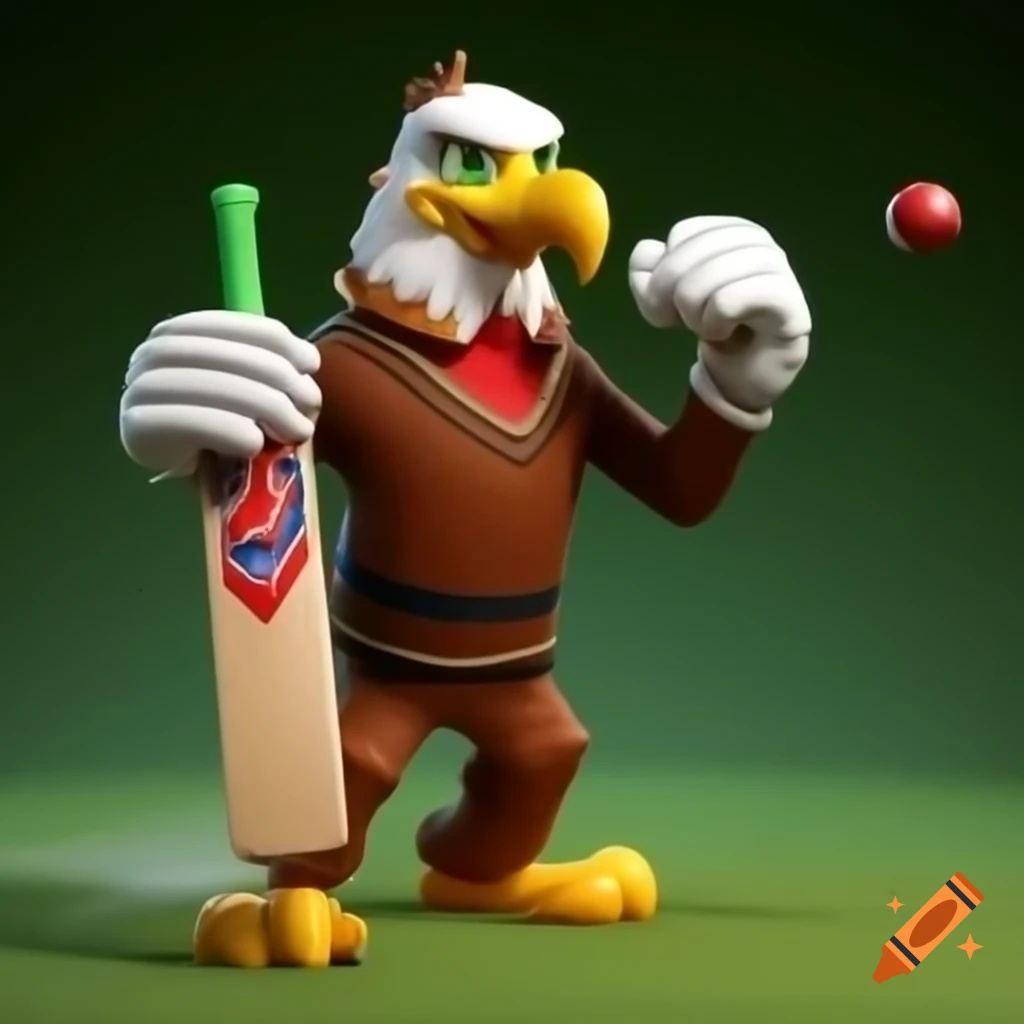 3D animated eagle as a cricket batsman in Disney Pixar style on Craiyon