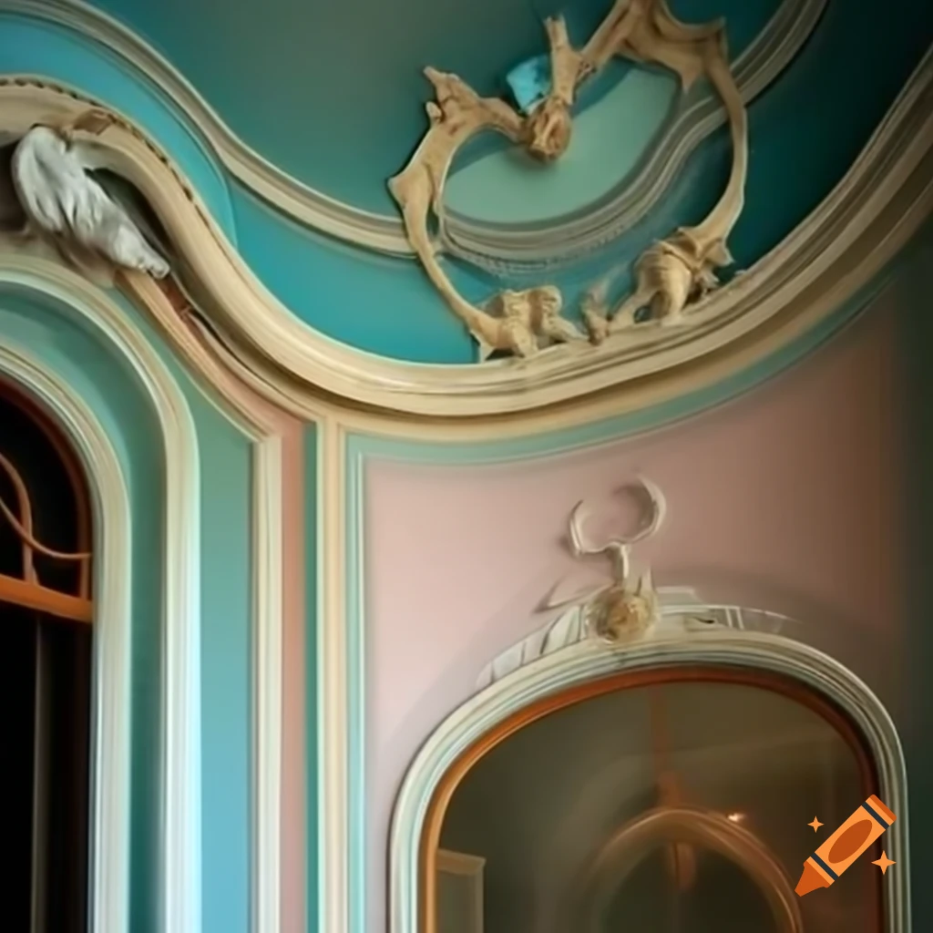 Intricate Rococo interior design with pastel colors and delicate ...