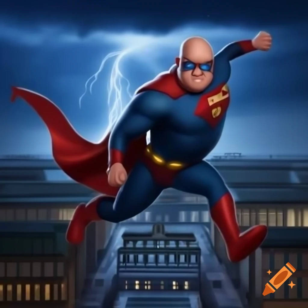 Cartoon superhero flying over Berlin government district with ...