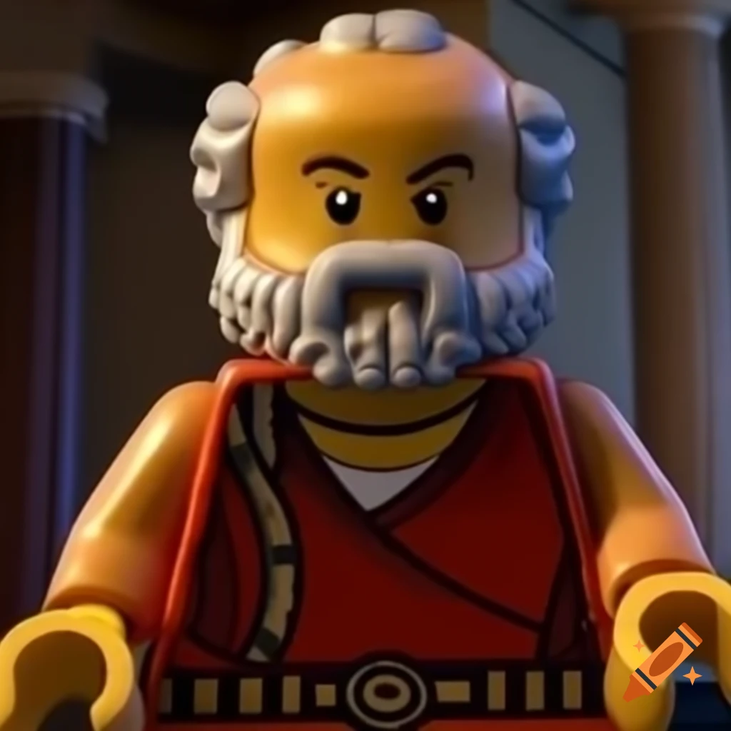 LEGO minifigure of philosopher Socrates in Greek tunic with thoughtful ...