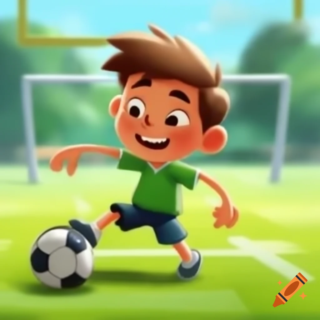 Animated boy playing football on Craiyon