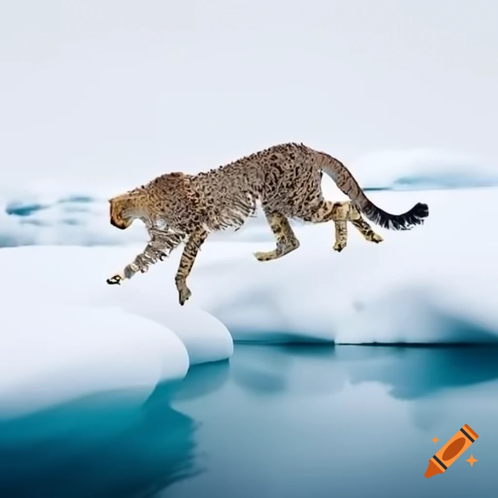 Cheetah in snowy Antarctica landscape under cold light on Craiyon