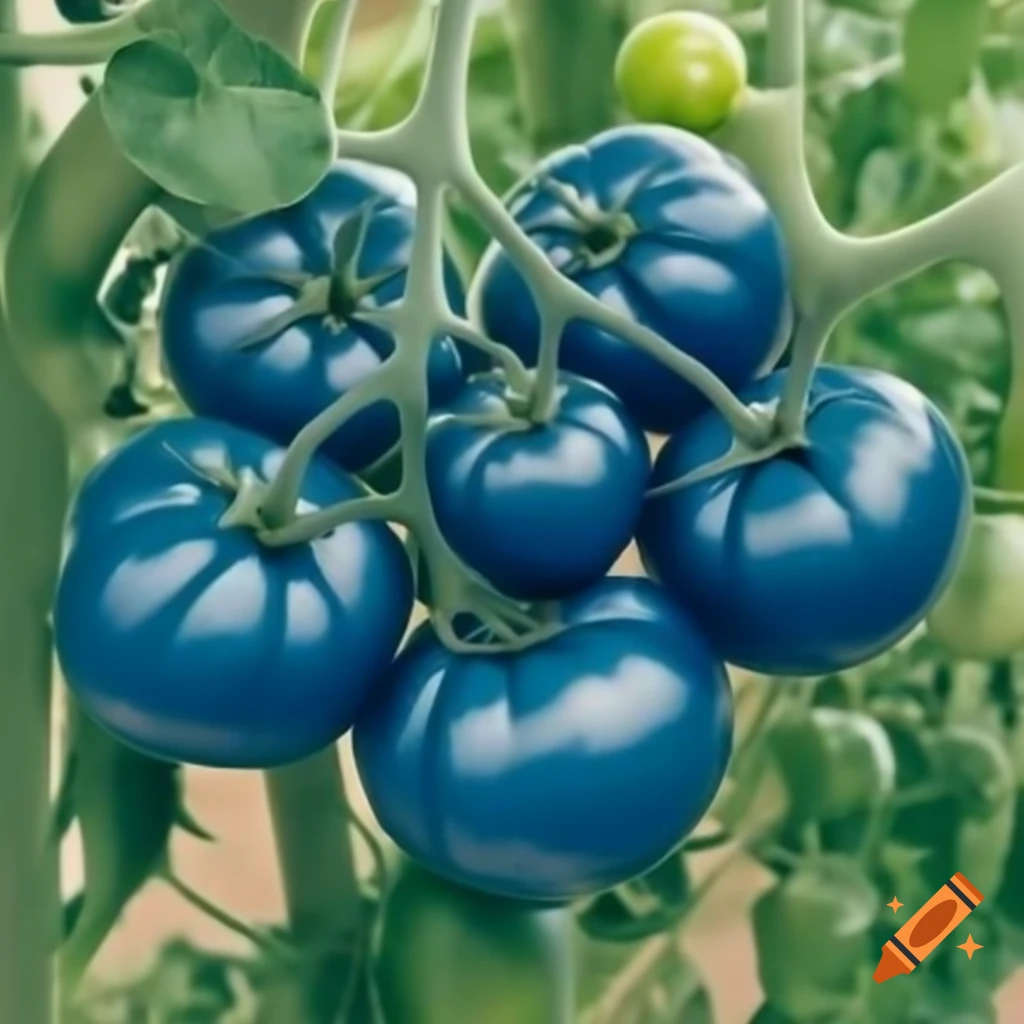 Four blue tomatoes arranged together on Craiyon