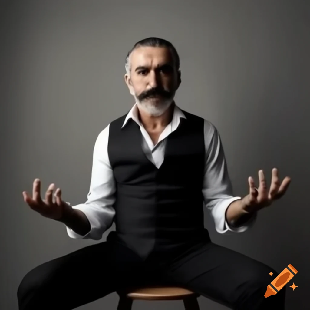 Turkish man in spy role, medium black hair, sharp facial features ...