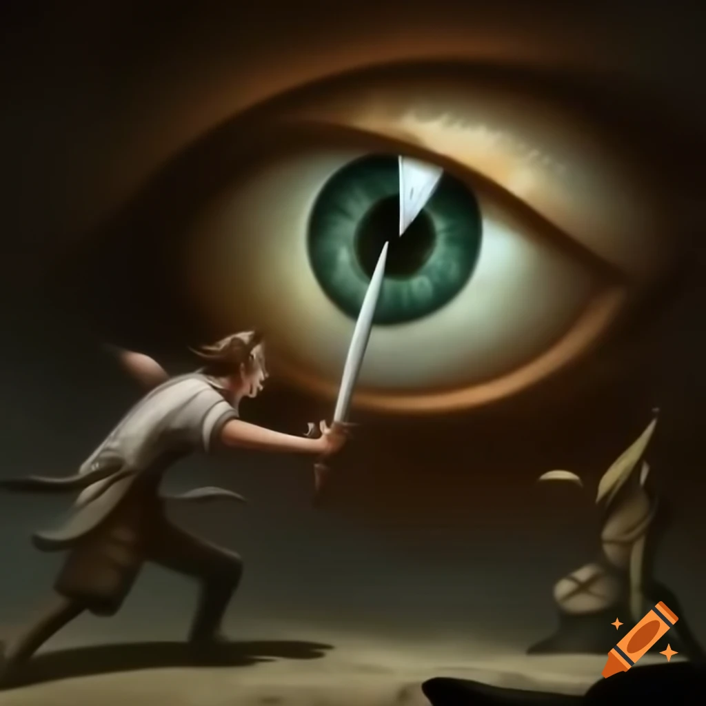 Hero with bronze sword rescuing friend from one-eyed giant on Craiyon