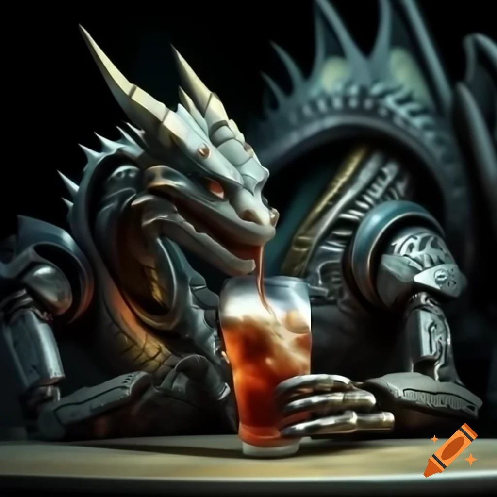 Robot dragon enjoying a can of coke on Craiyon