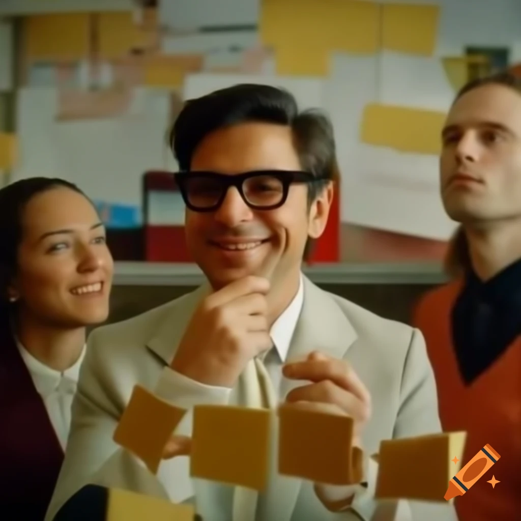 Team brainstorming session with sticky notes and dark fuchsia lighting ...