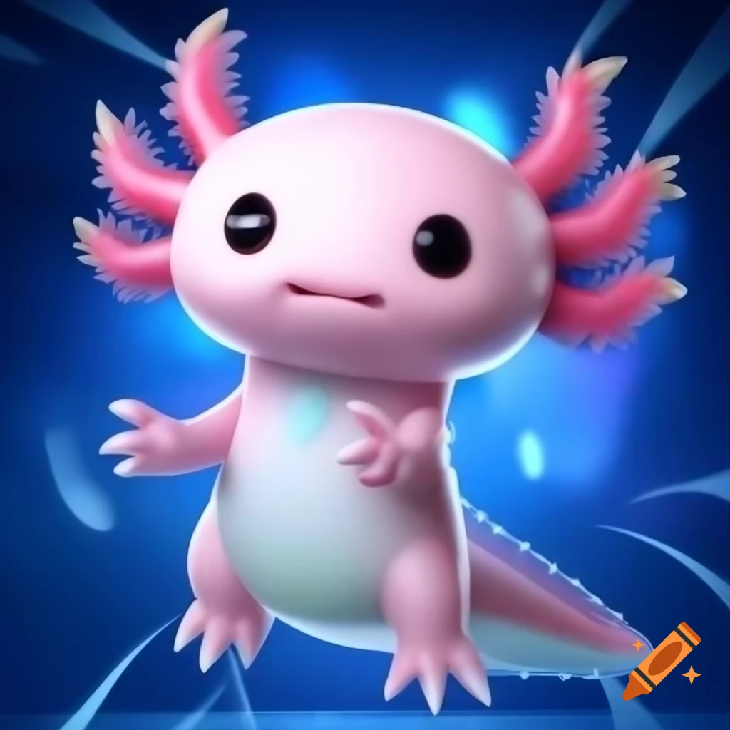 Heroic axolotl-inspired video game character with sparkling eyes and ...
