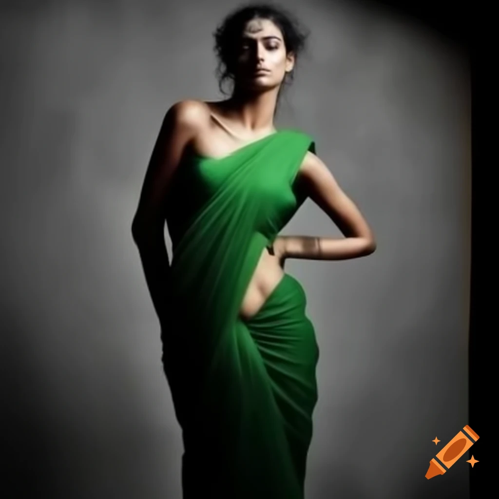 Indian female supermodel in designer tube and transparent saree with ...