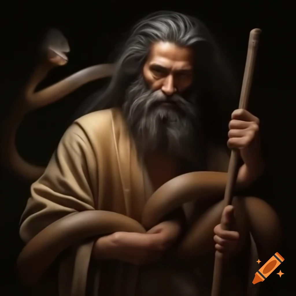 Moses' staff transforming into a snake on Craiyon