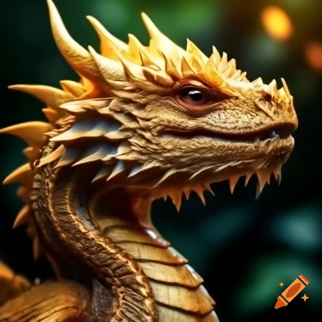 Realistic depiction of a majestic young golden dragon with shimmering ...
