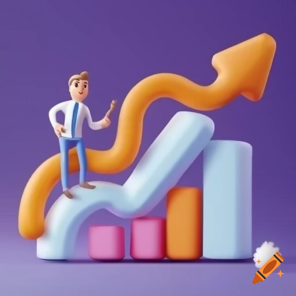 3D cartoon-style graph with curves and arrows featuring a cheerful ...