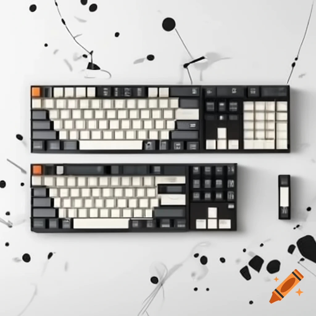 Sleek black and white modular keyboard with ink splatter design on Craiyon