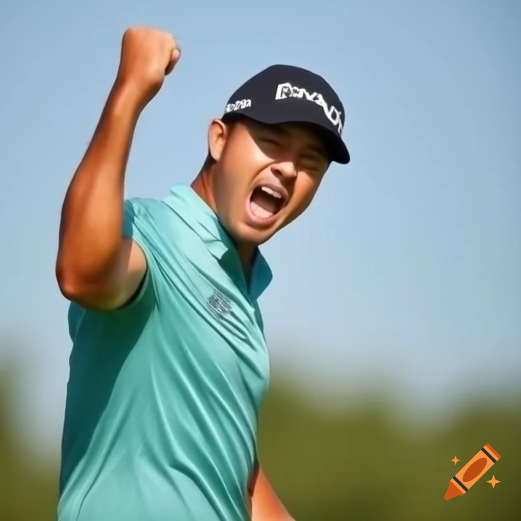Male golfer celebrating with raised fist on Craiyon