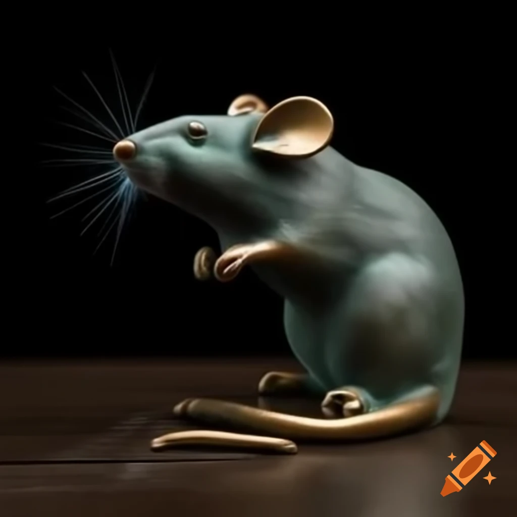 Detailed bronze sculpture of a mouse standing with one paw raised ...