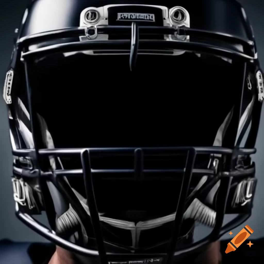 Close-up of black football helmet with dark visor worn by a white ...