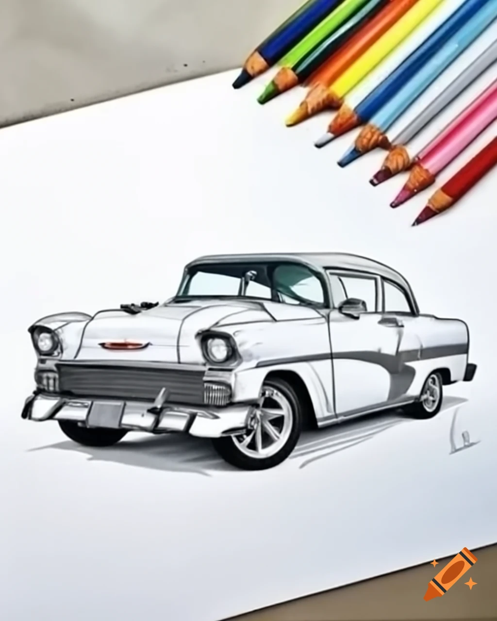 Hand-drawn and painted illustration of chevrolet onix with colored ...