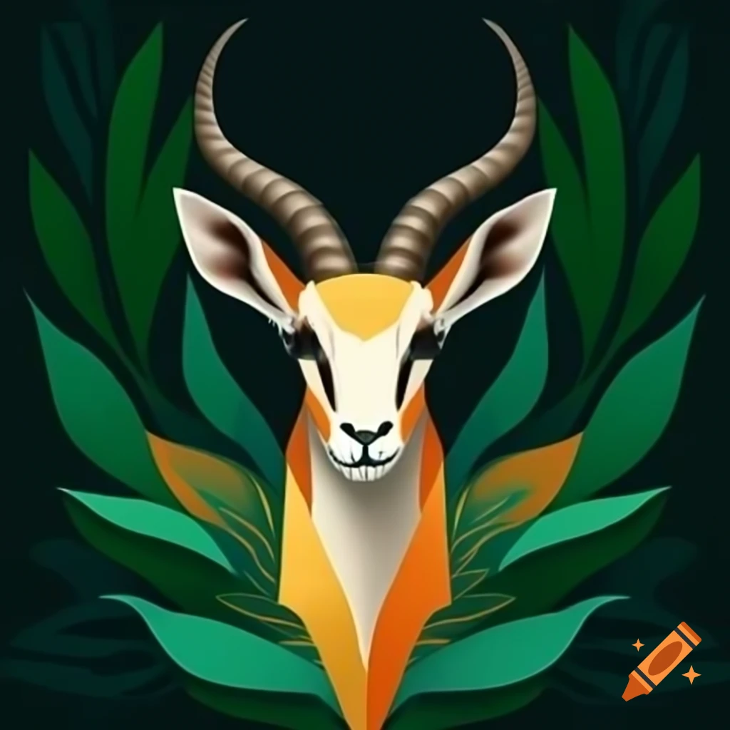 Modern paper-cut style illustration of a gazelle with curved horns on ...