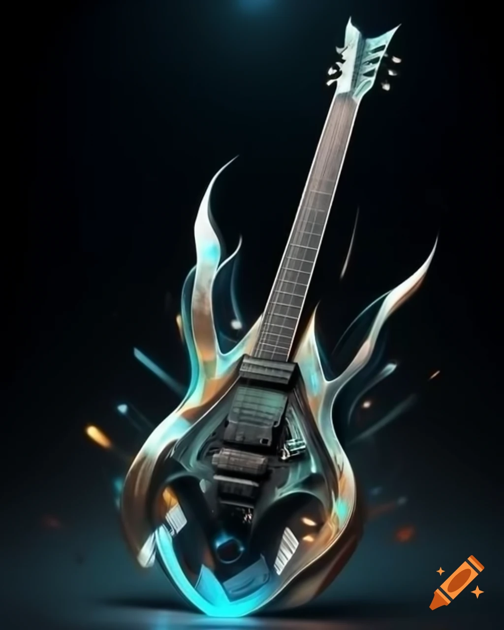 Futuristic electric guitar with vibrant colors and innovative design on ...