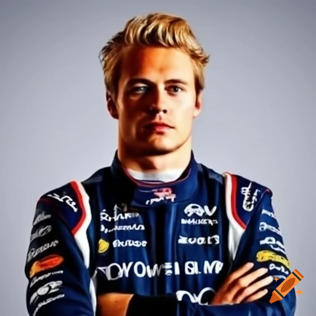 Formula One driver from Haas team with arms crossed, blond hair and ...