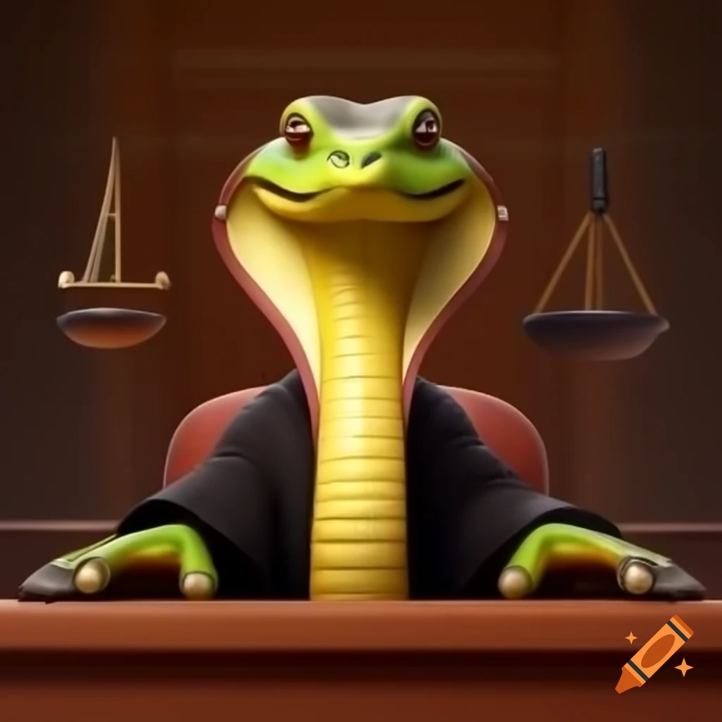 Cartoon snake character dressed as a judge on Craiyon