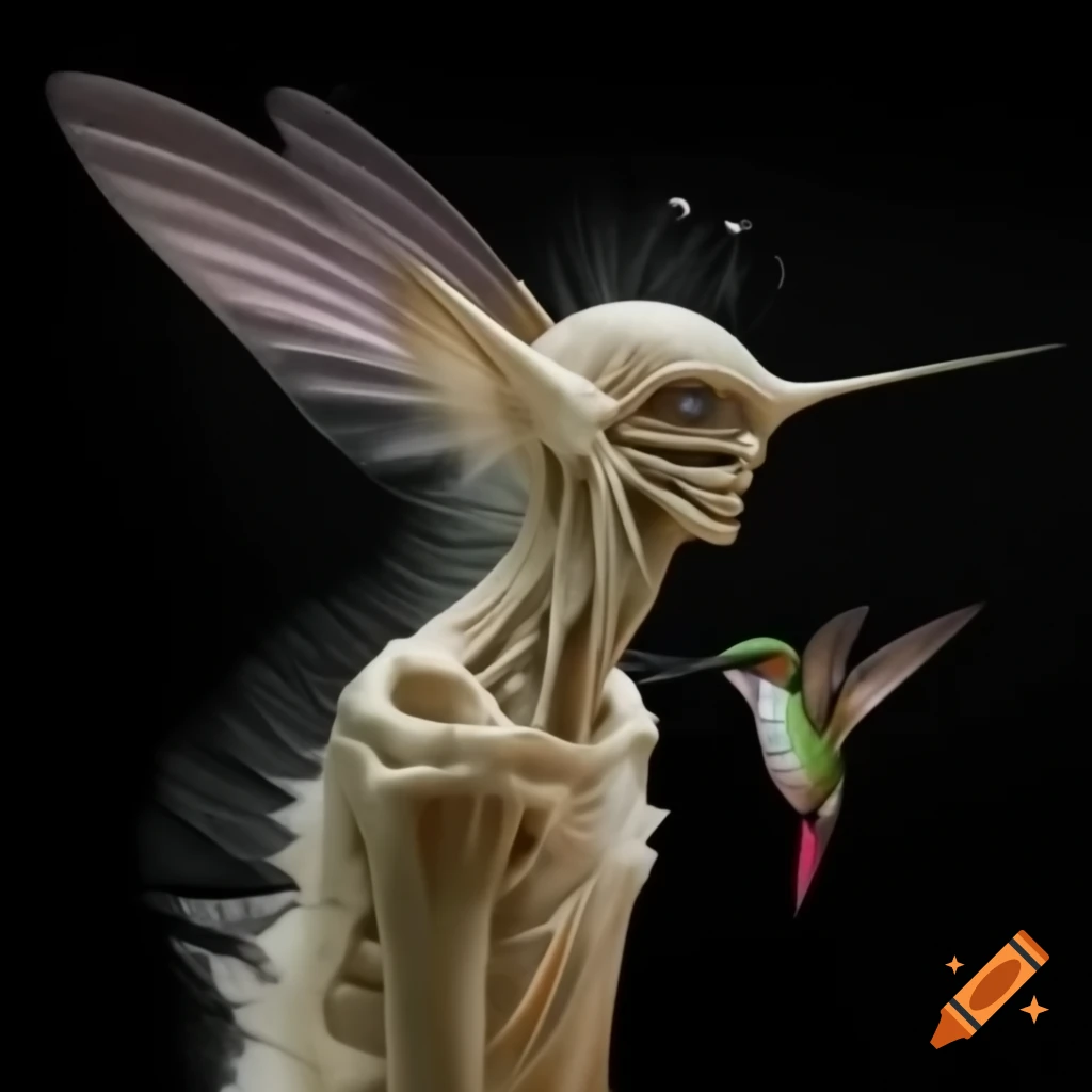 Captivating creature combining human and hummingbird features on Craiyon