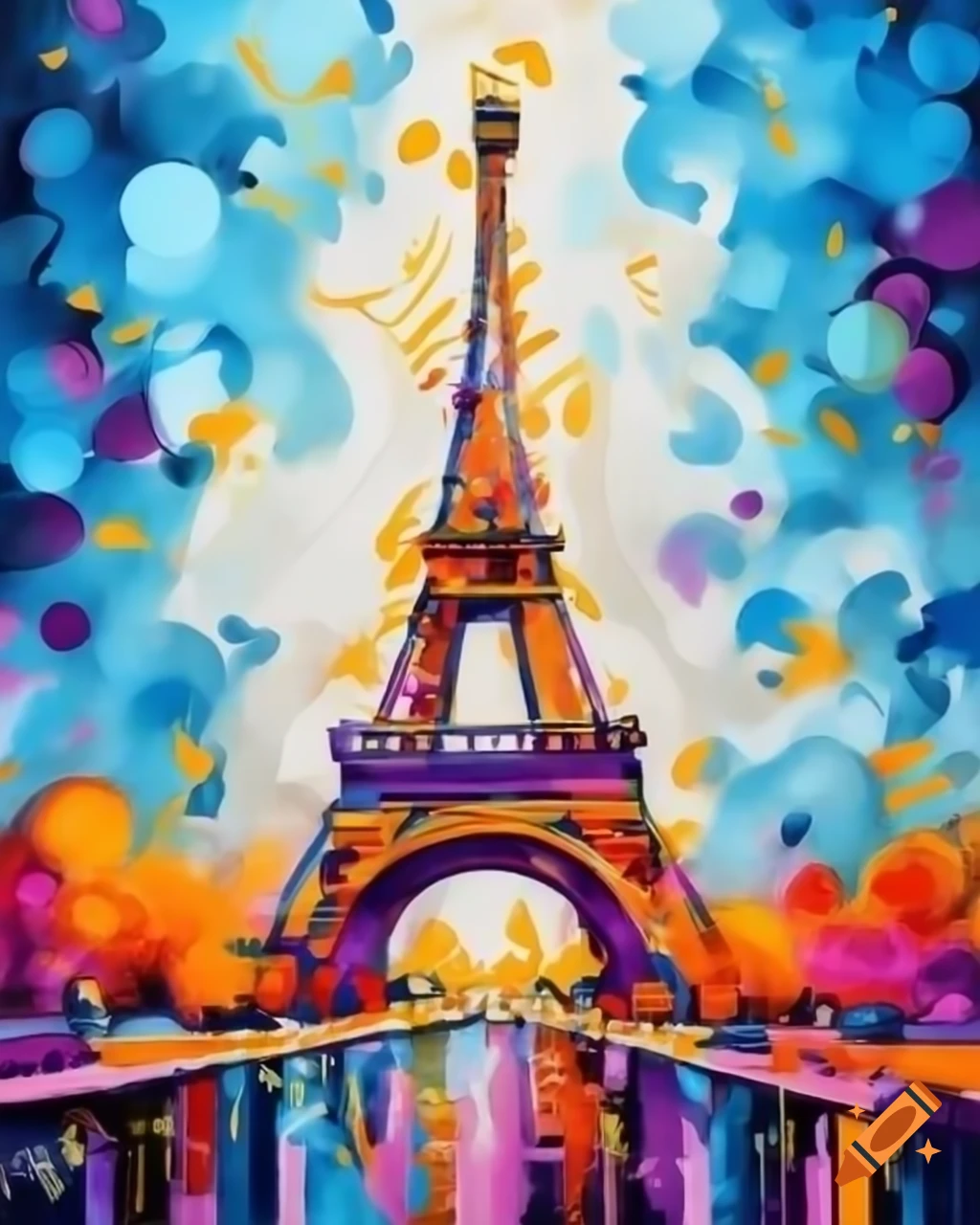 Abstract painting of Eiffel Tower in vibrant colors and bold strokes on Craiyon
