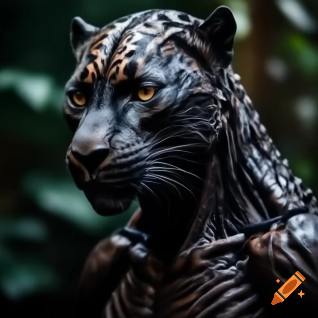 Realistic creature depicting blend of human and black panther forms on ...