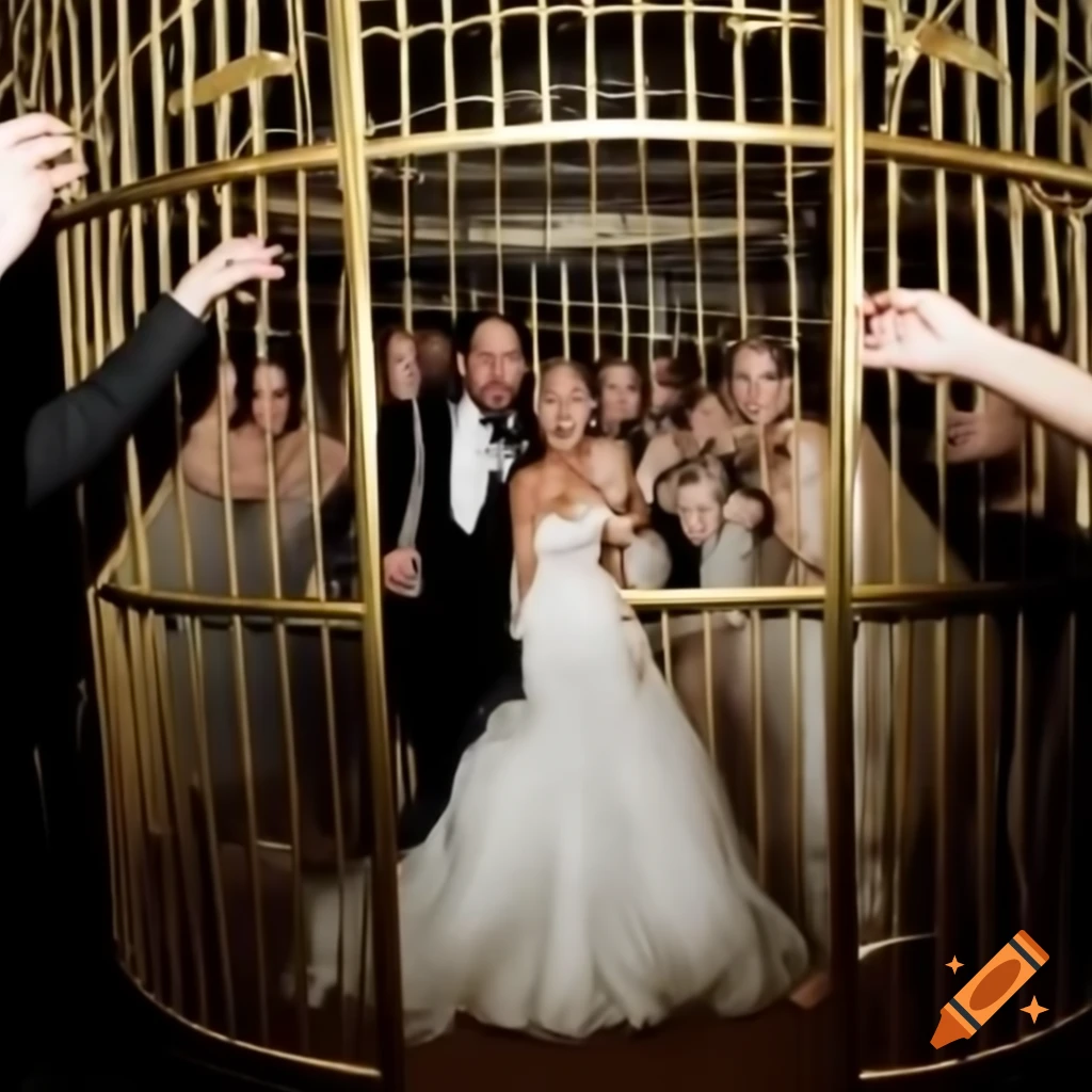 Group of people named Dave at a wedding in a golden cage on Craiyon