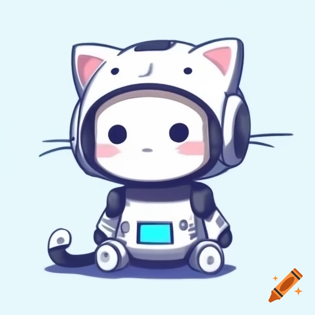 Cute chibi robot with cat ears and monitor face design on Craiyon
