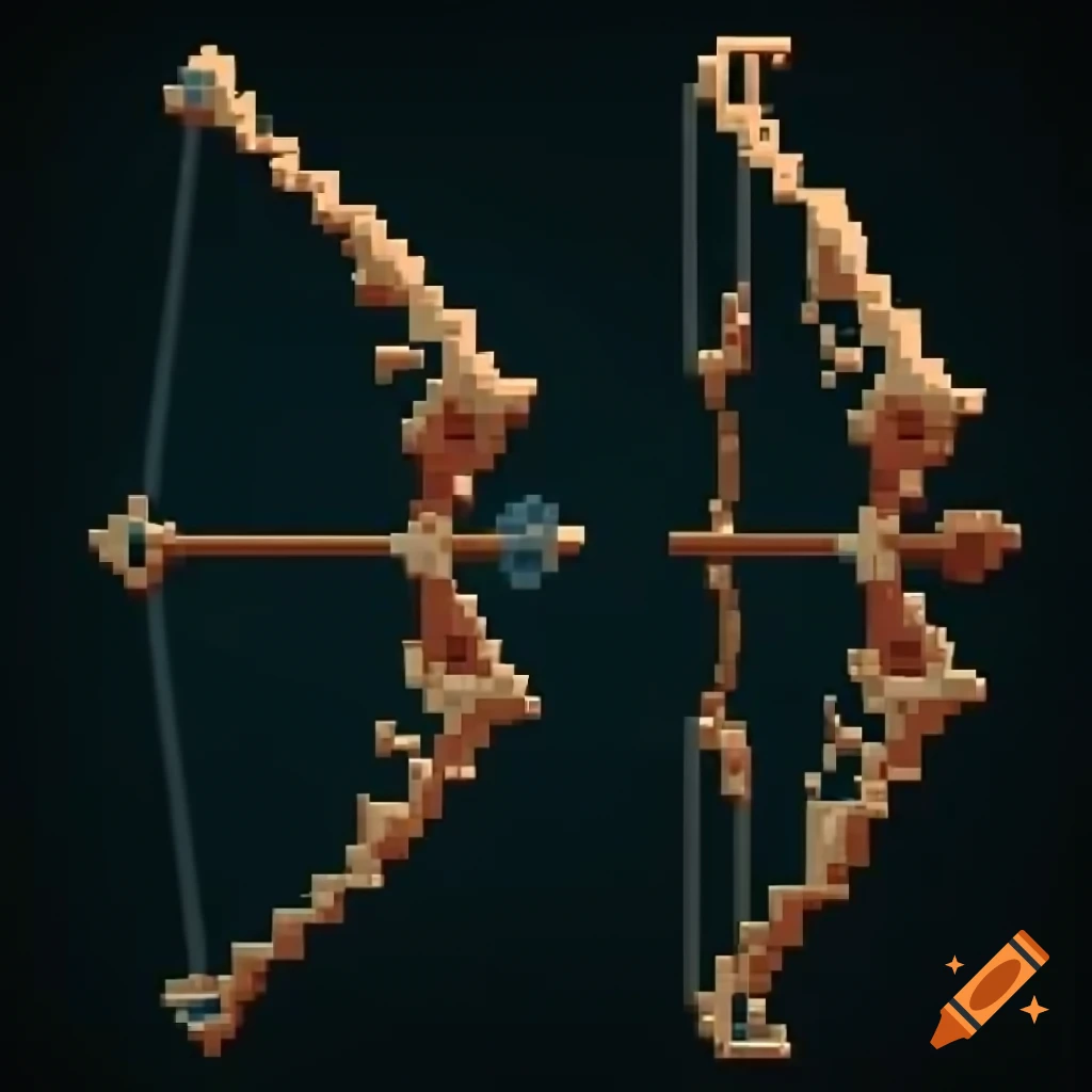Intricate pixel art archer's bow with elegant curves and elven touches ...