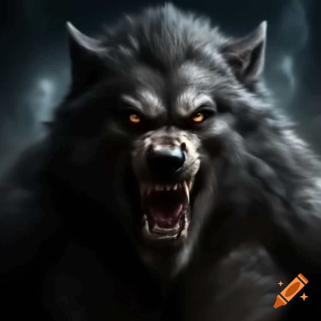 Werewolf figure in a dramatic pose on Craiyon