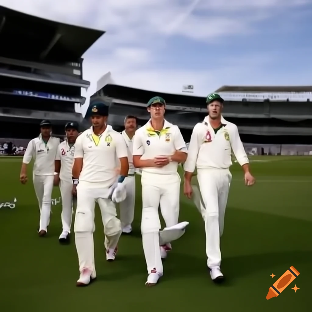 Australian test cricket team entering the ground on Craiyon