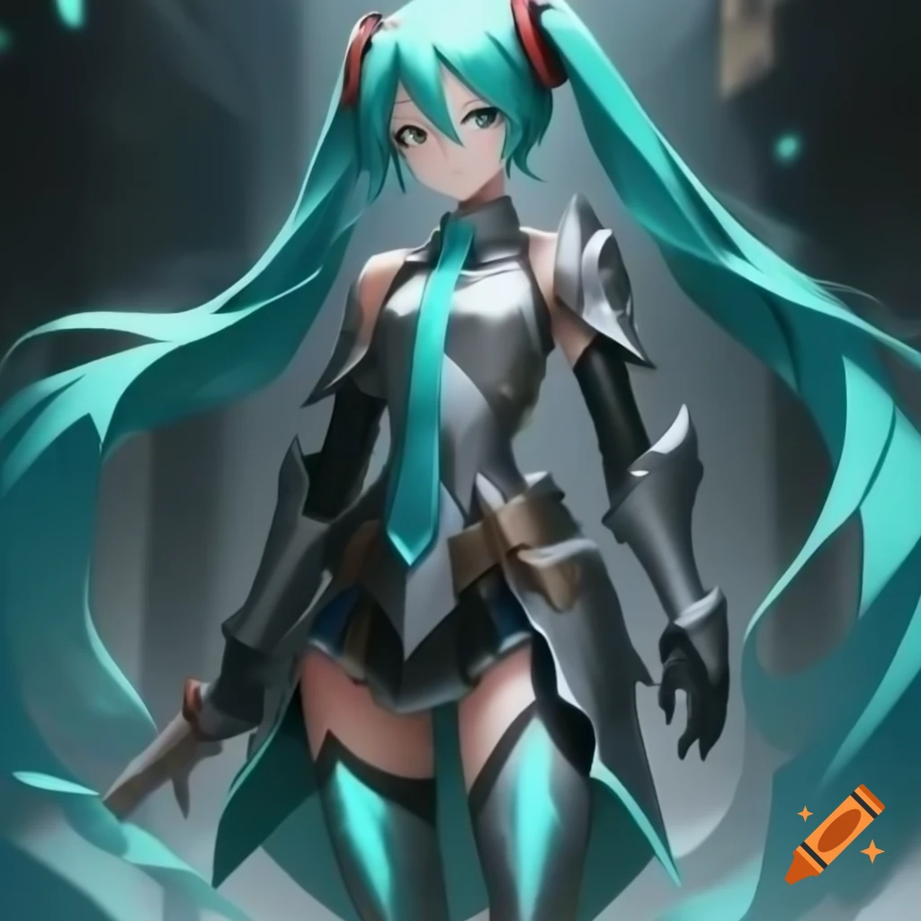 Hatsune miku in paladin armor ready for battle with flowing twin-tails ...