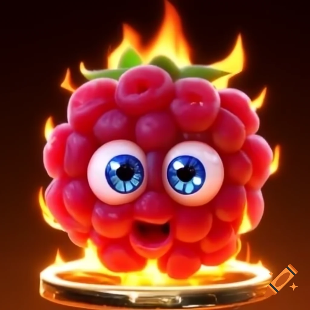 Sassy raspberry with blue eyes surrounded by playful ring of fire on ...