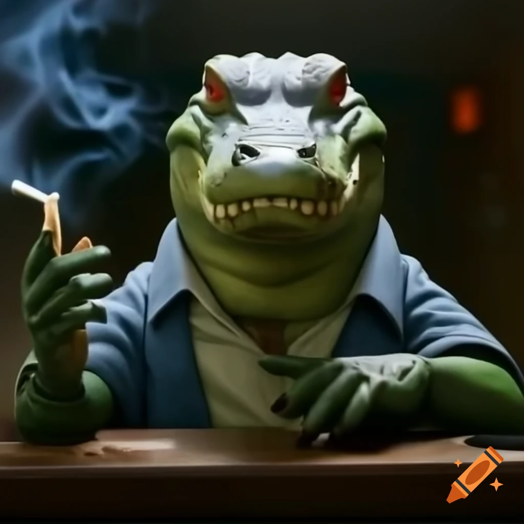 Alligator smoking oversized cigarette with visible details on Craiyon