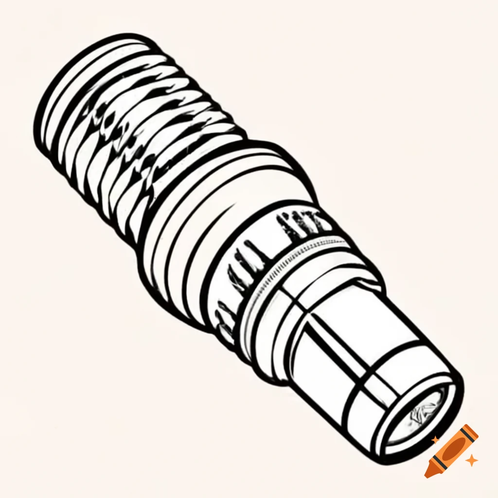 Black and white pen drawing of a flashlight with radium core on Craiyon